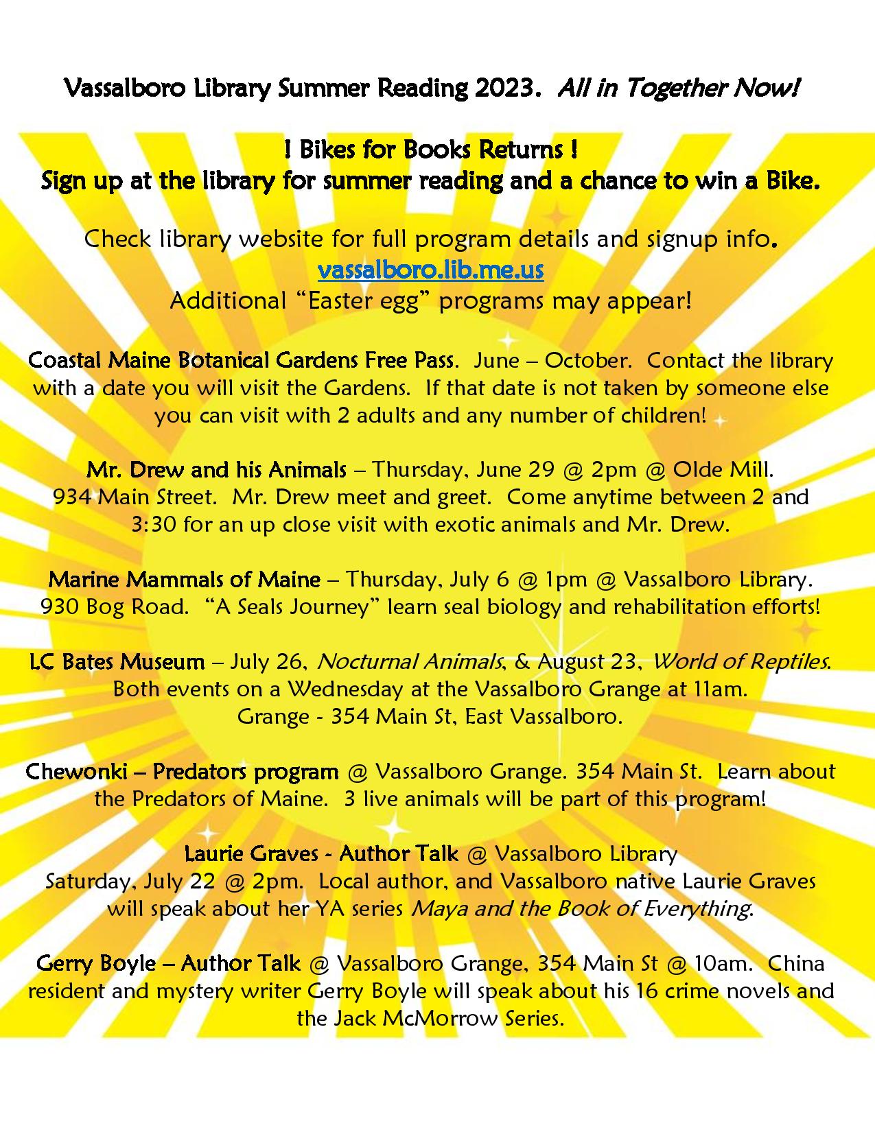 Summer Reading! • Vassalboro Public Library